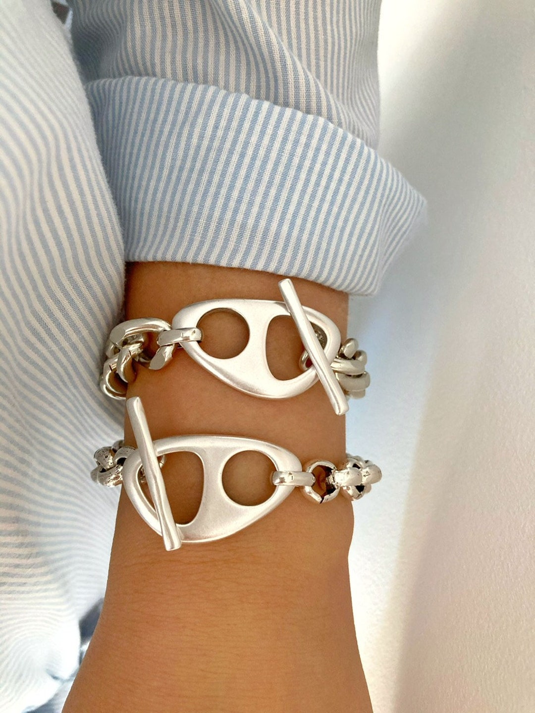 Silver Bracelet, Original Silver Bracelet, Large Link Bracelet, Silver ...