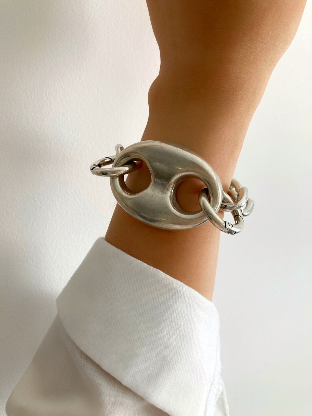 Antique Silver Large Lightweight Chunky Bracelet, Statement Aluminum ...