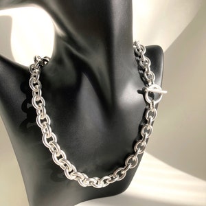 Silver Chunky Chain Curb Necklace, Silver Statement Necklace, Toggle ...