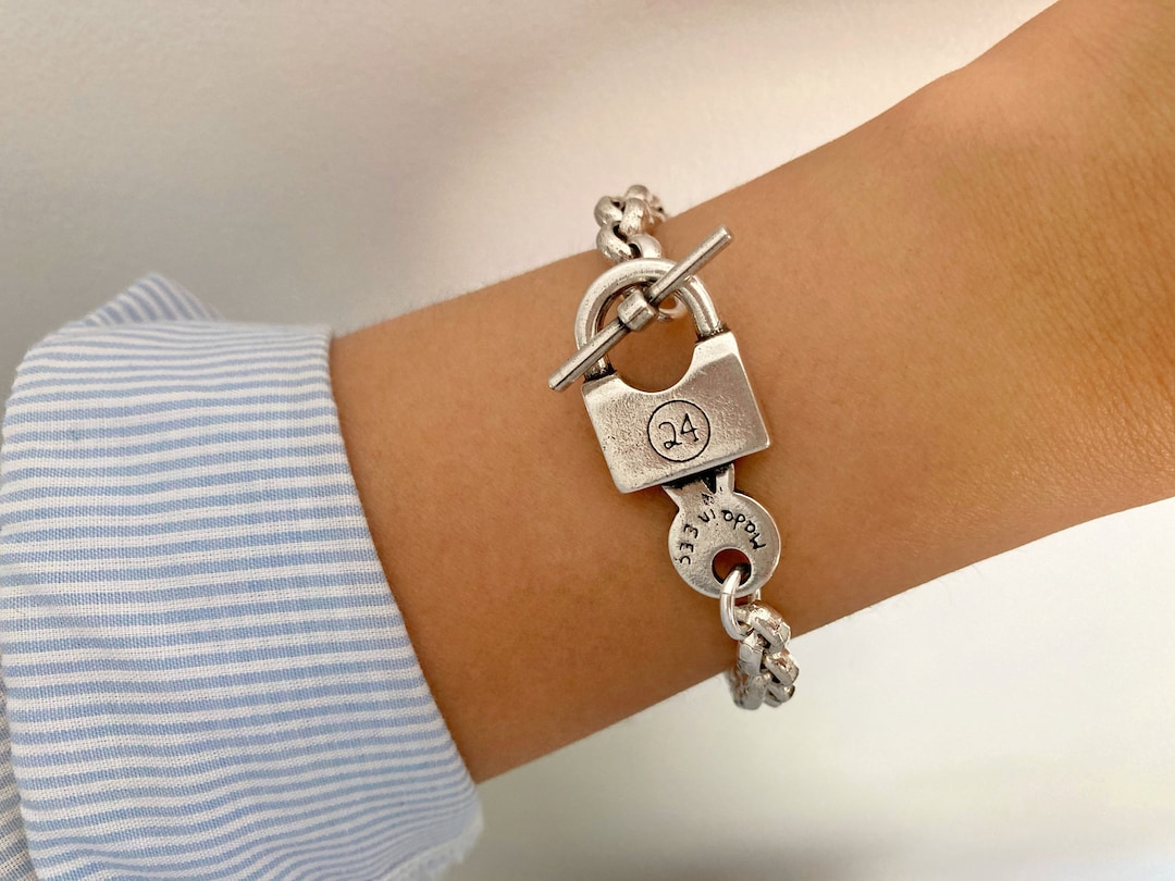 Silver Bracelet, Lock Clasp Bracelet, Silver Toggle Clasp Bracelet ...