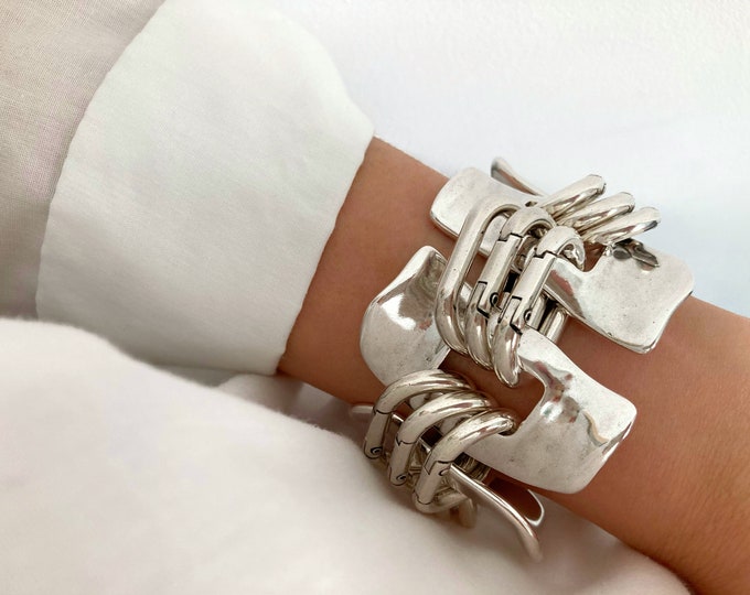 Antique Silver Heavy Bracelet, Large Massive Personalized Chunky Link ...