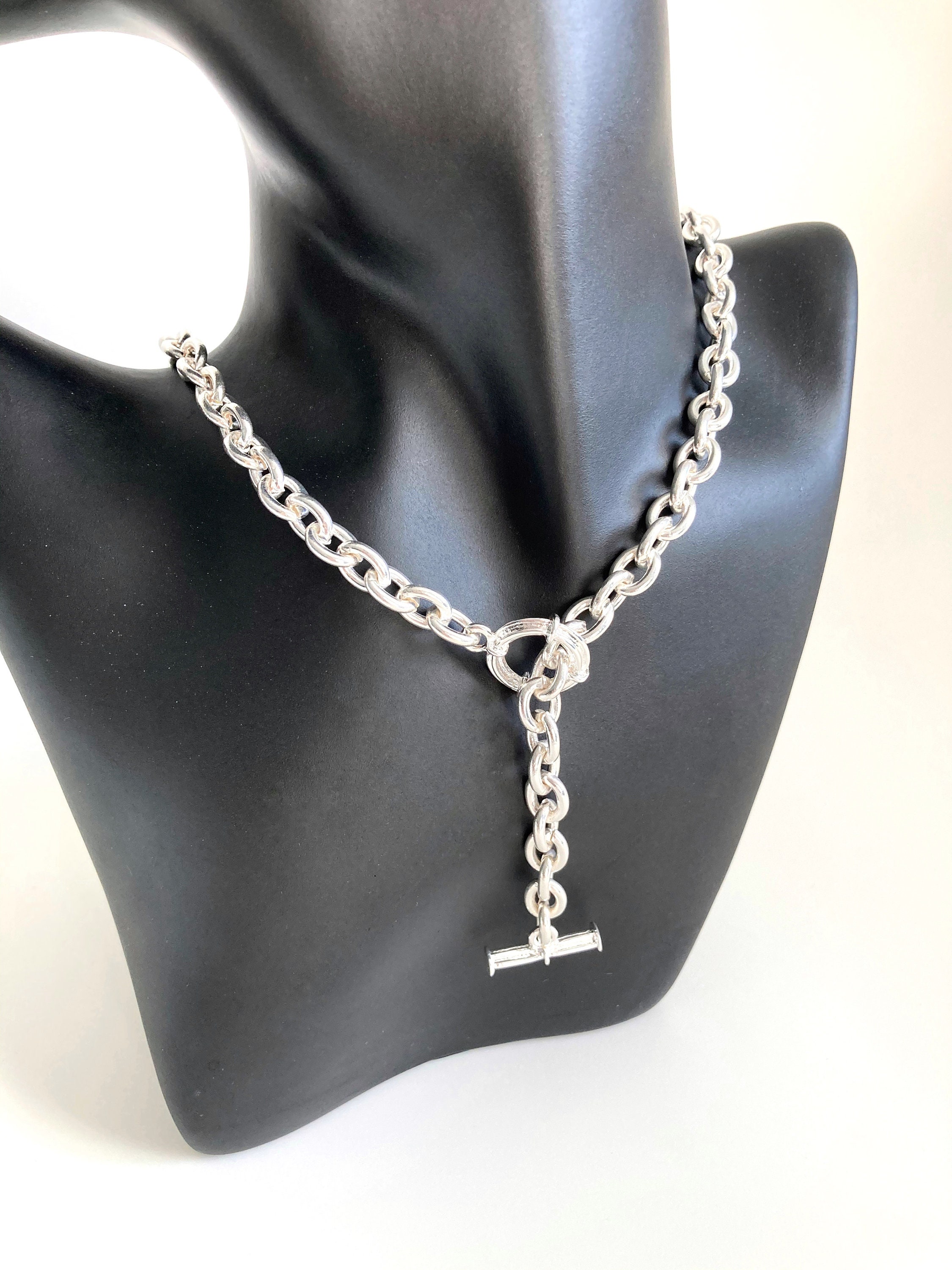 Silver Y Necklace, Chunky Chain Necklace, Silver Statement Necklace, Elegant Necklace, Chic ...