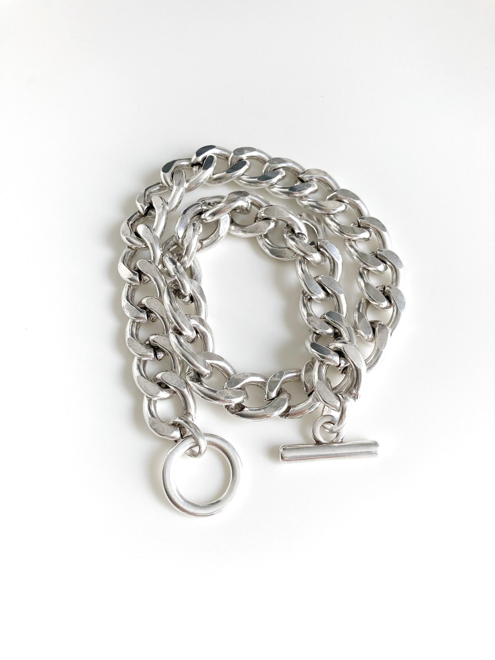 Antique Silver Heavy Double Tour Curb Chain Statement Chunky Brutalist ...