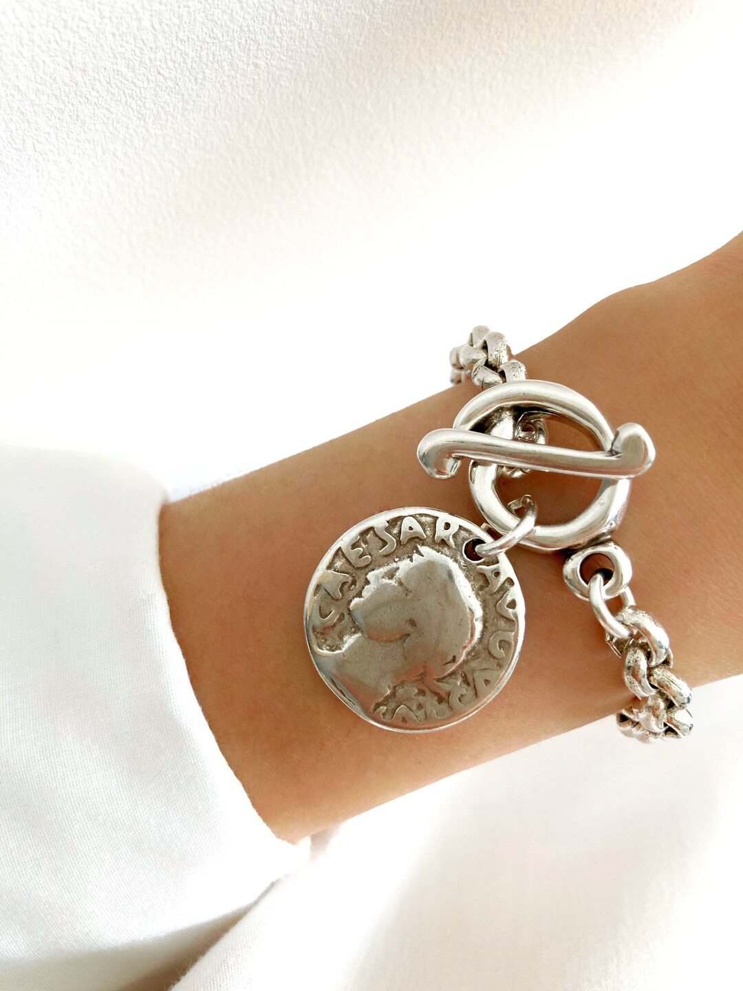 Antique Silver Bracelet, Large Bracelet, Silver Coin Bracelet, Silver ...