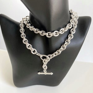Silver Chunky Heavy Chain Personalized Toggle Necklace, Silver ...