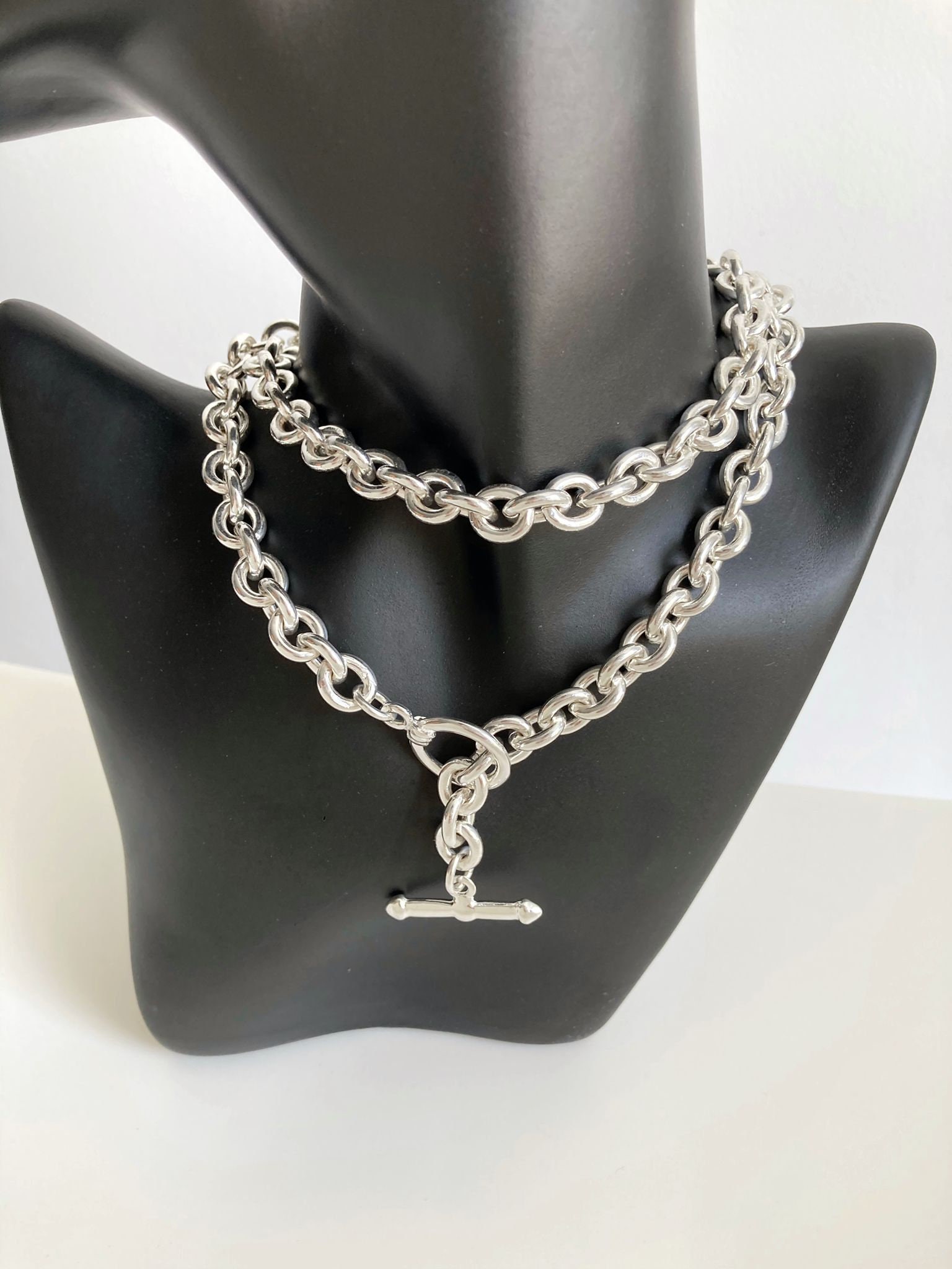 Silver Chunky Heavy Chain Personalized Toggle Necklace, Silver ...