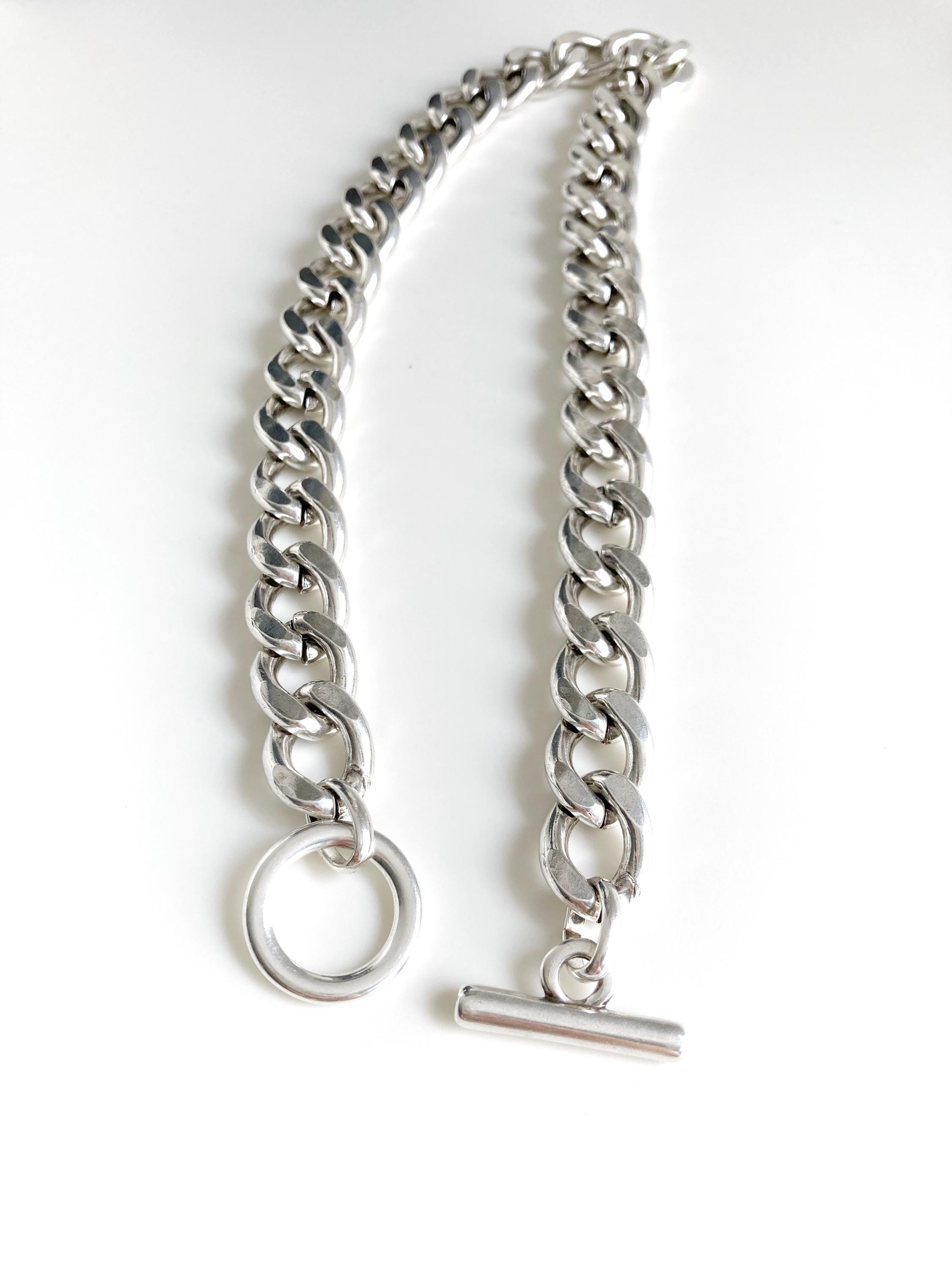 Antique Silver Heavy Double Tour Curb Chain Statement Chunky Brutalist ...