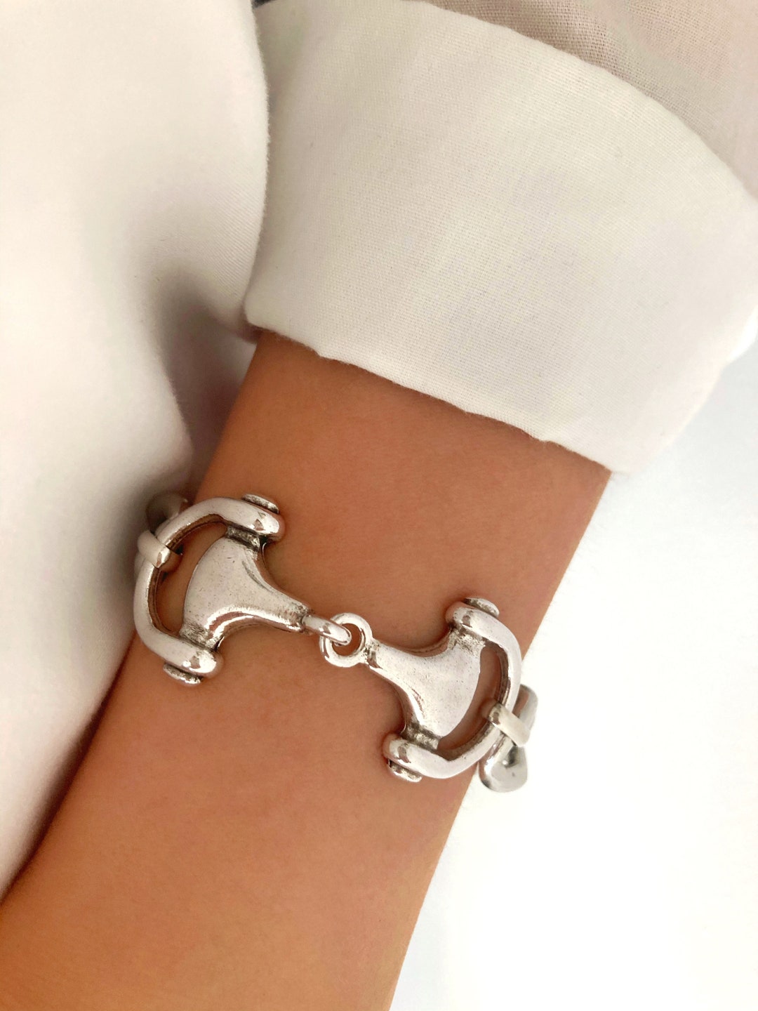 Antique Silver Chunky Heavy Bracelet, Statement Curb Chain Bracelet ...