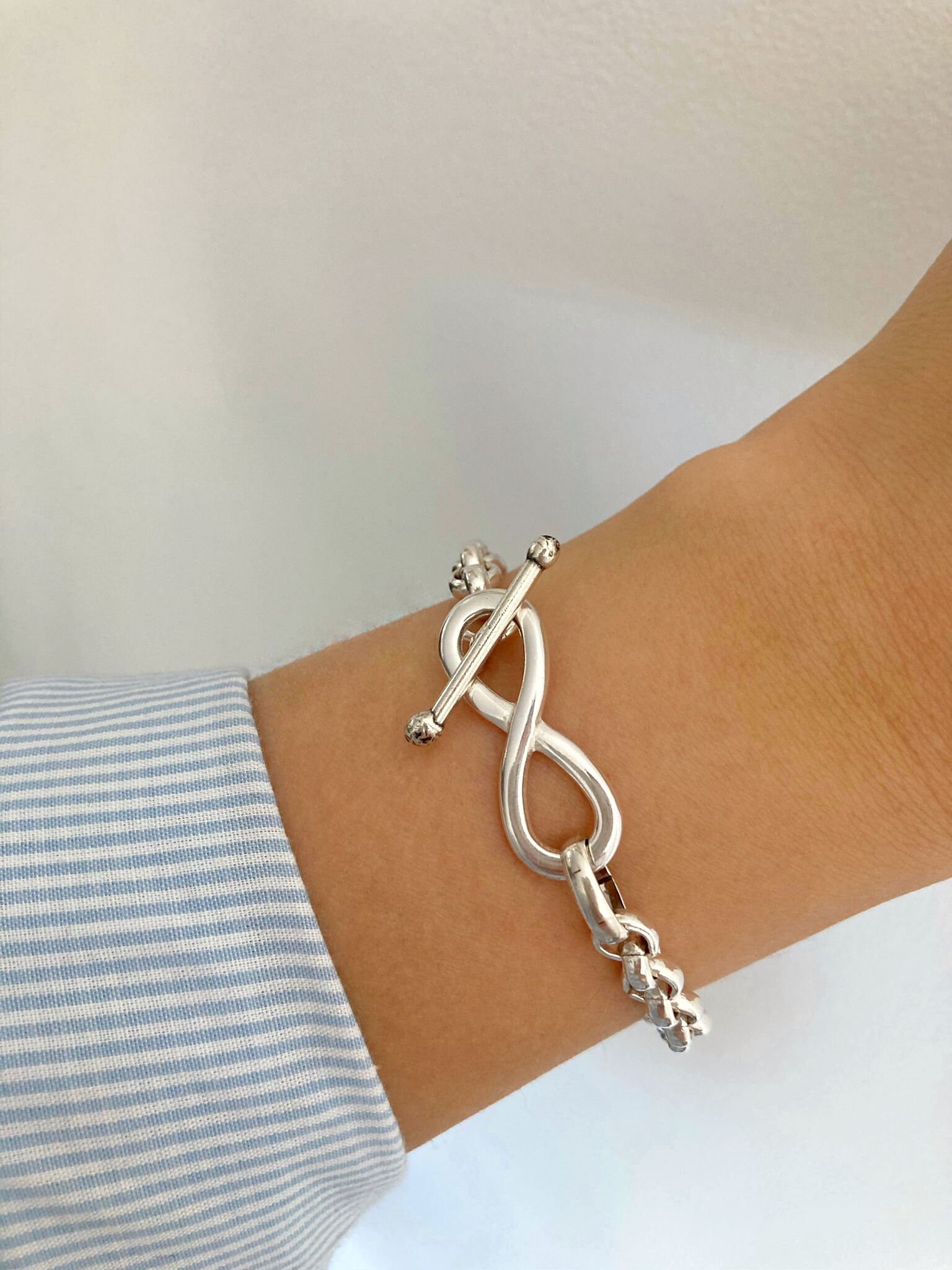 Silver Bracelet, Chunky Rolo Chain Bracelet, Silver Toggle Clasp ...