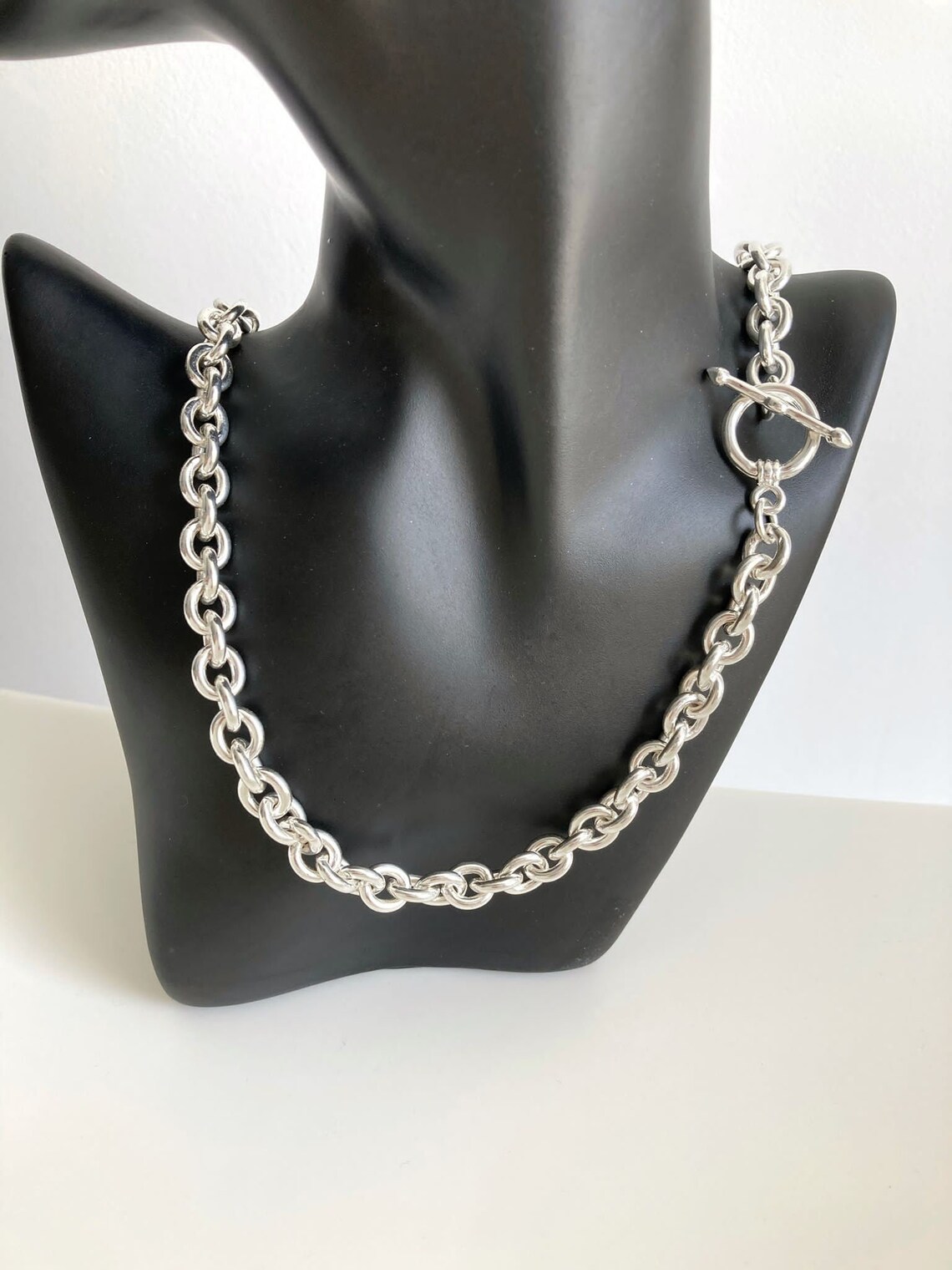 Silver Chunky Heavy Chain Personalized Toggle Necklace, Silver ...