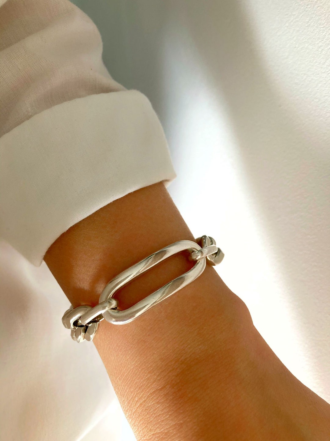 Silver Chunky Bracelet, Statement Silver Bracelet, Large Link Bracelet ...