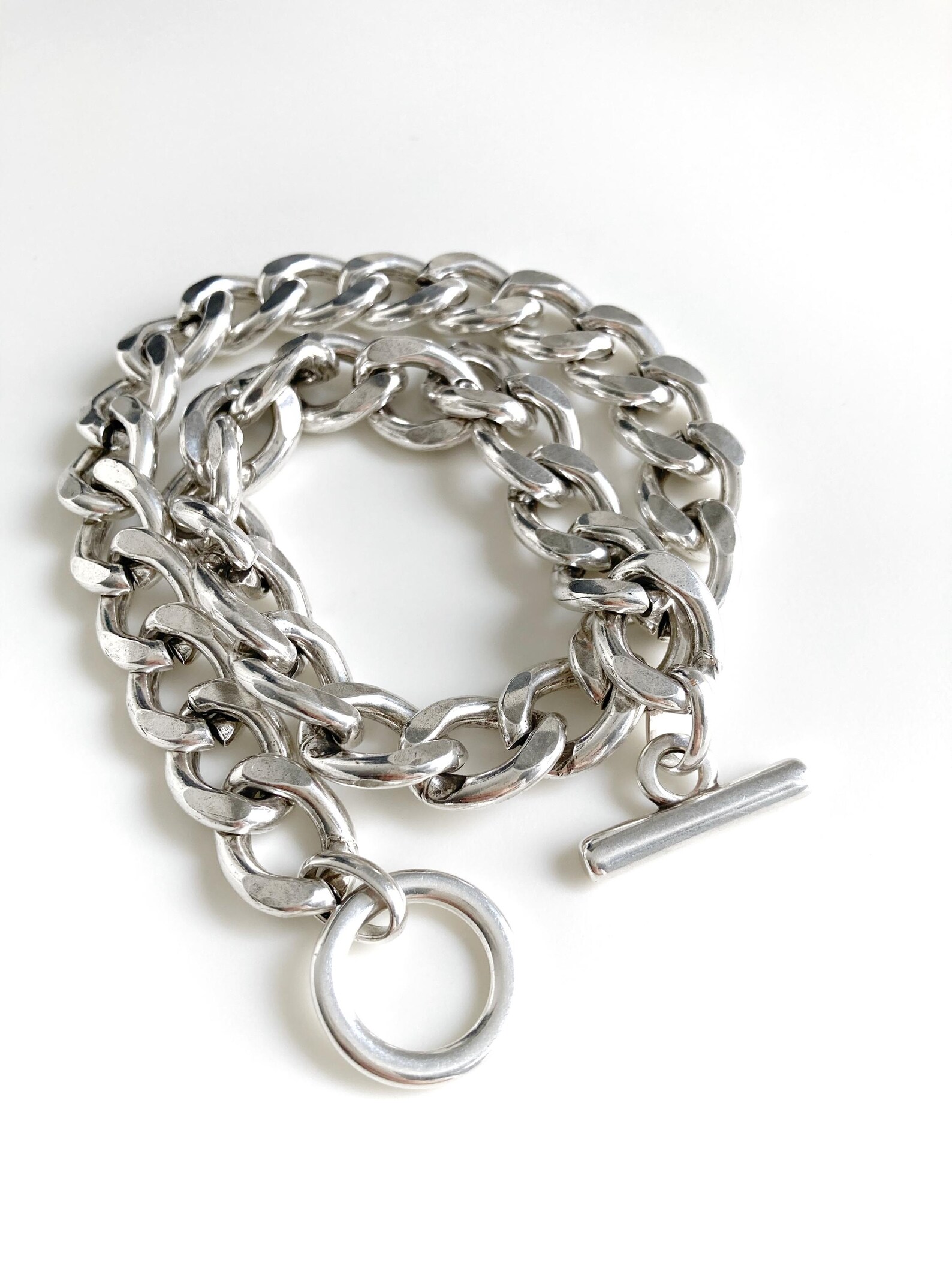 Antique Silver Heavy Double Tour Curb Chain Statement Chunky Brutalist ...
