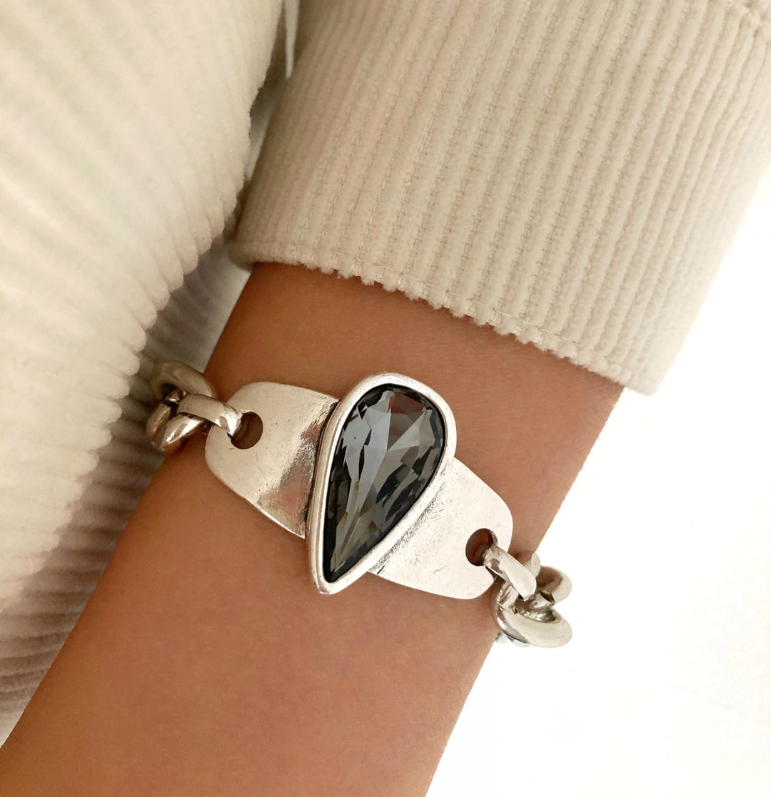 Silver Swarovski Bracelet, Statement Luxury Bracelet, Large Lightweight ...