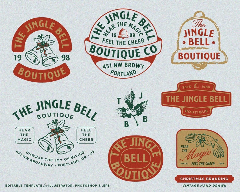 8 Christmas Editable Logo Template Vintage Branding Logo Kit - Etsy