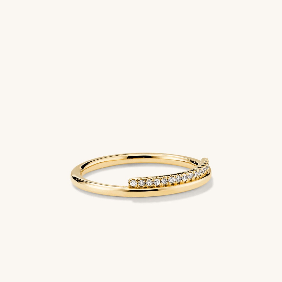 14k Gold Pave Diamond Bar Line Diamond Ring / Minimal Dainty Stacking ...