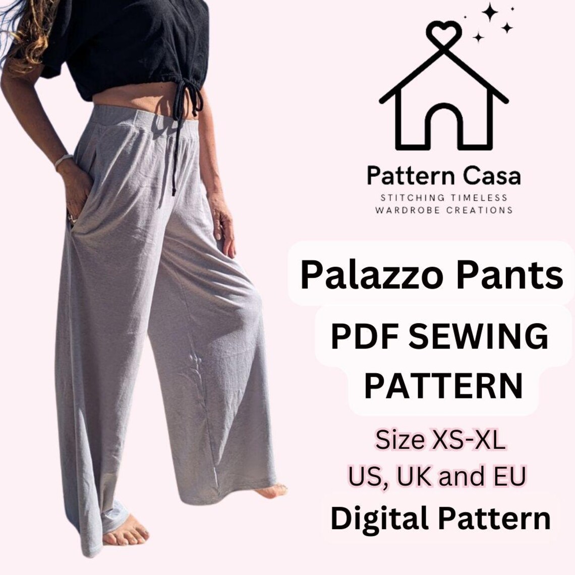 Palazzo Pants PDF Sewing Pattern, Relaxed Baggy Trousers (digital ...