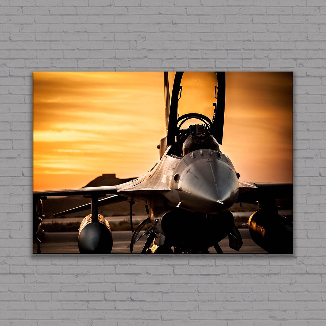 Stunning F16 Wall Decor, Jet Plane Wall Art, Sunset View Decorative ...