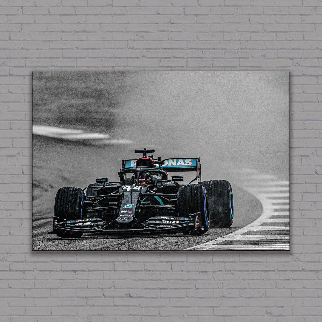 Mercedes F1 Canvas, Grand Prix Race Wall Decor, Rainy Race Artwork ...