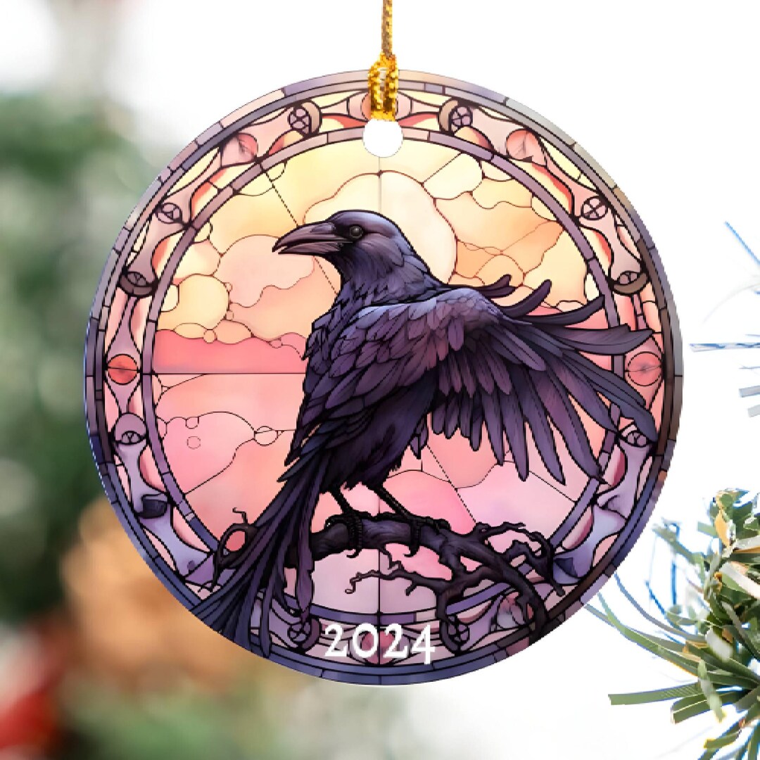 Raven Ornament Faux Stained Glass Ornament Personalized Gift Home Decor ...