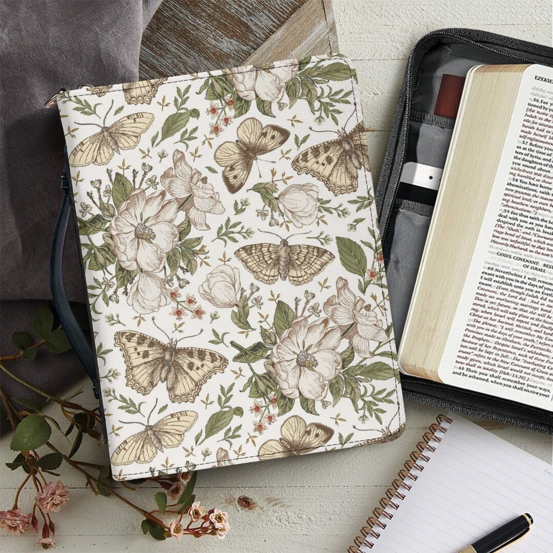 Moth Wildflowers Custom Bible Cover, Boho Christian Gift for Her ...