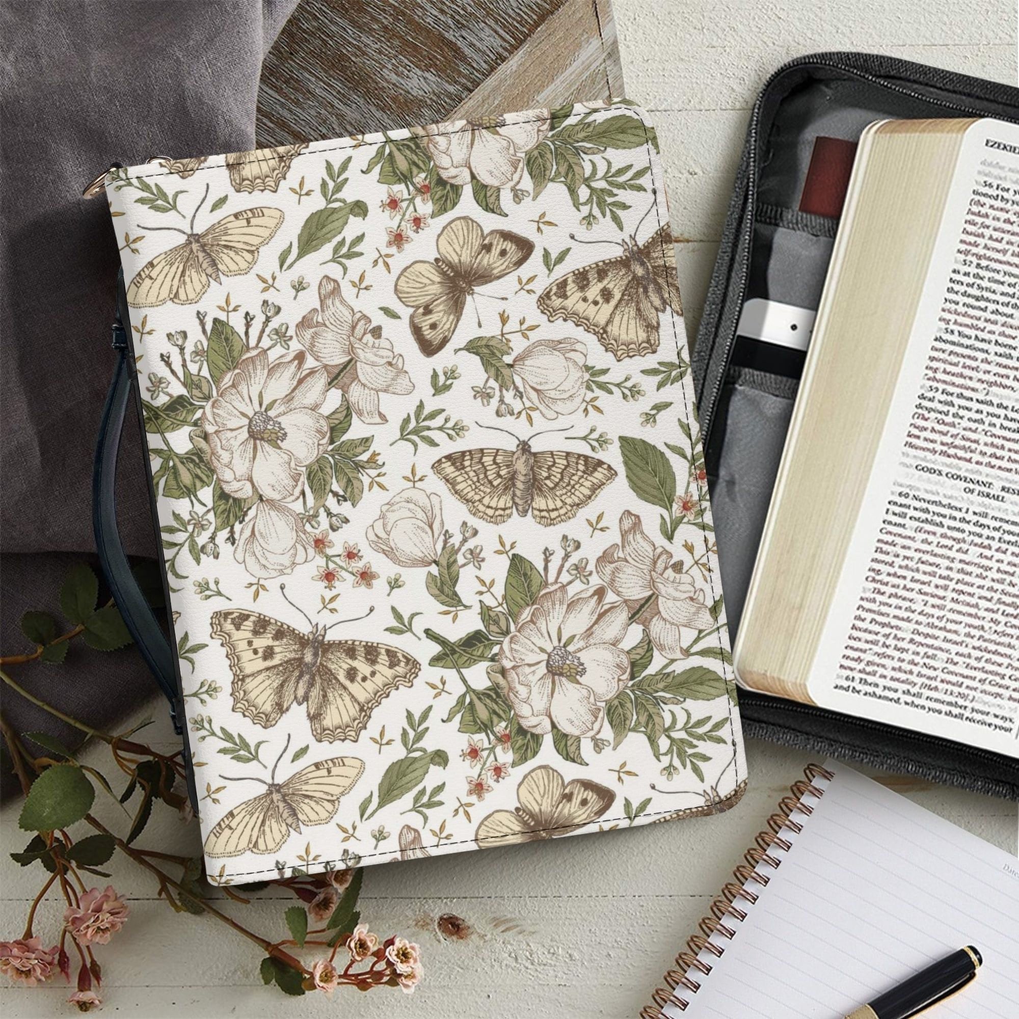 Moth Wildflowers Custom Bible Cover, Boho Christian Gift for Her ...