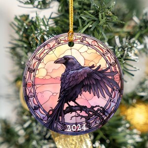 Raven Ornament Faux Stained Glass Ornament Personalized Gift Home Decor ...