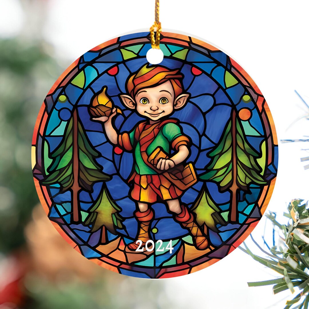 Elf Boy Ornament 2024 FAUX Stained Glass Christmas Ornament ...
