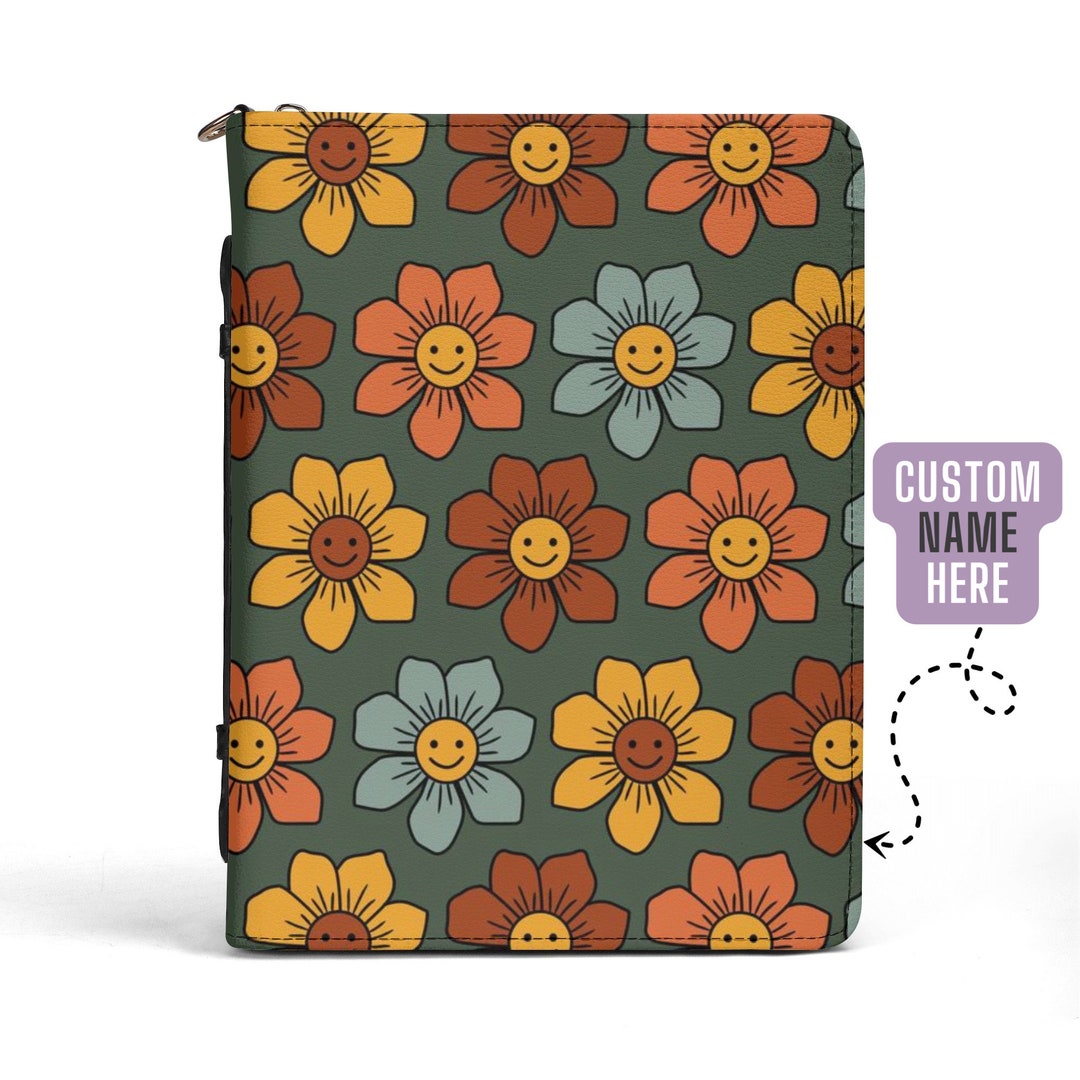 Smiley Flowers Bible Cover Personalized, Custom Name Bible Cover, Boho ...