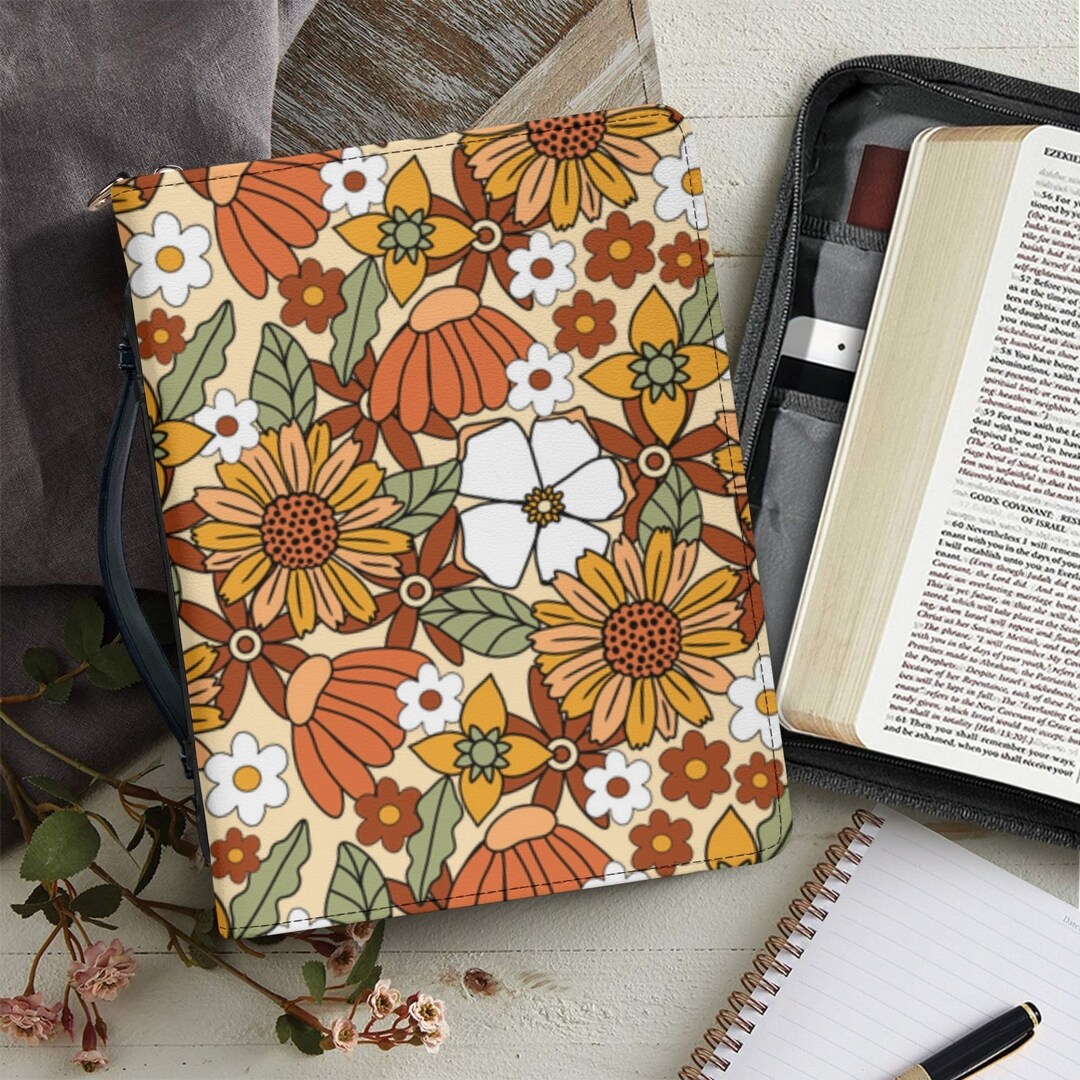 Retro Floral Bible Cover, Boho Christian Gift for Her, Vegan Leather ...