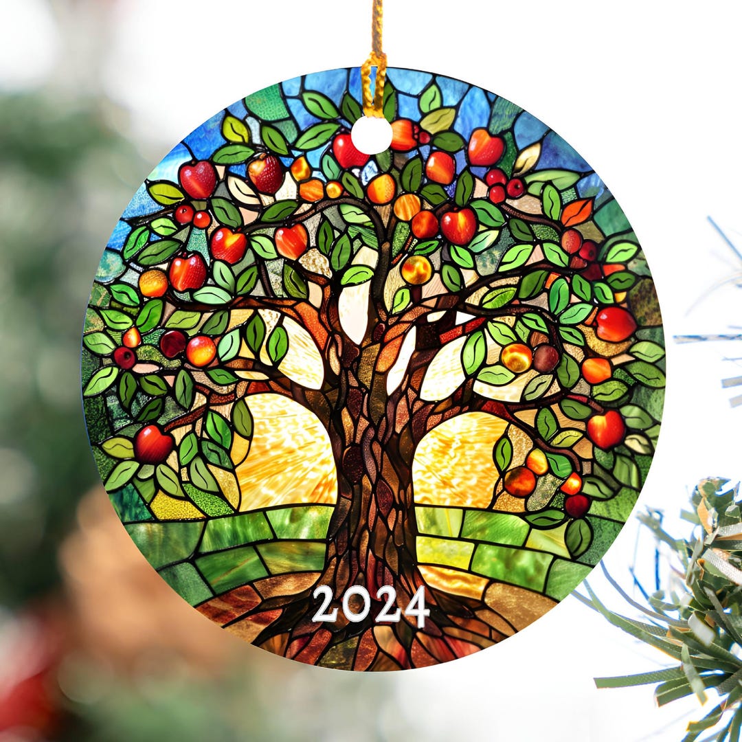 Apple Tree Ornament 2025/4 Ornament Tree of Life FAUX Stained Glass ...