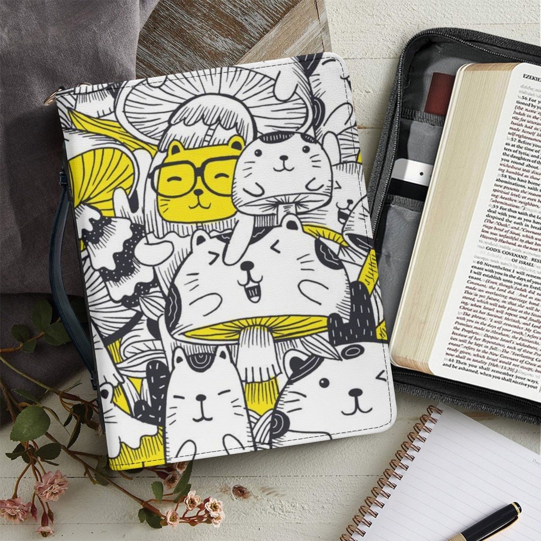 Cat Mushroom Bible Cover, Kawaii Christian Gift, Vegan Leather Bible ...