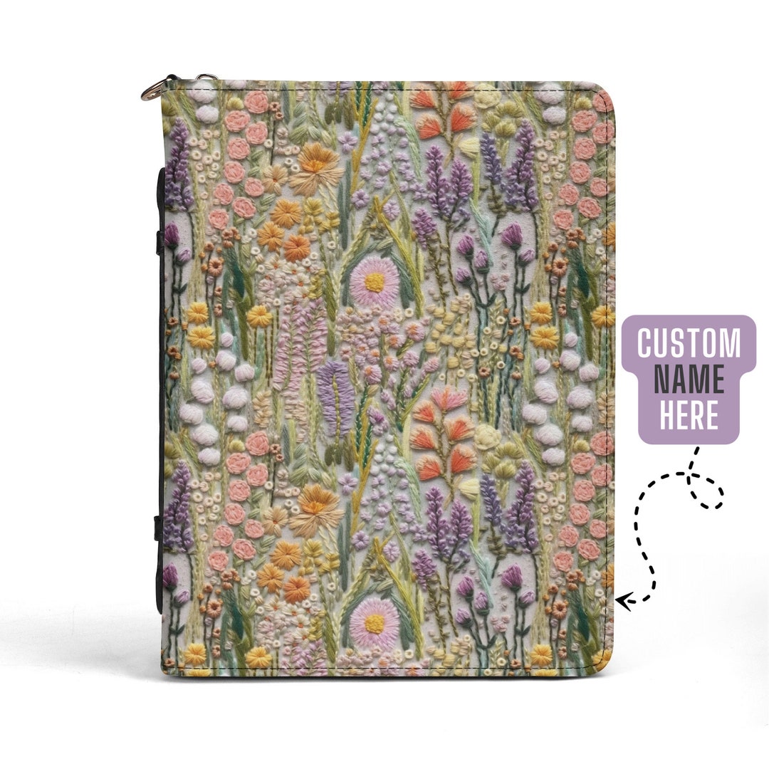 Wildflower Bouquet Bible Cover for Women, Custom Bible Cover PU Leather ...