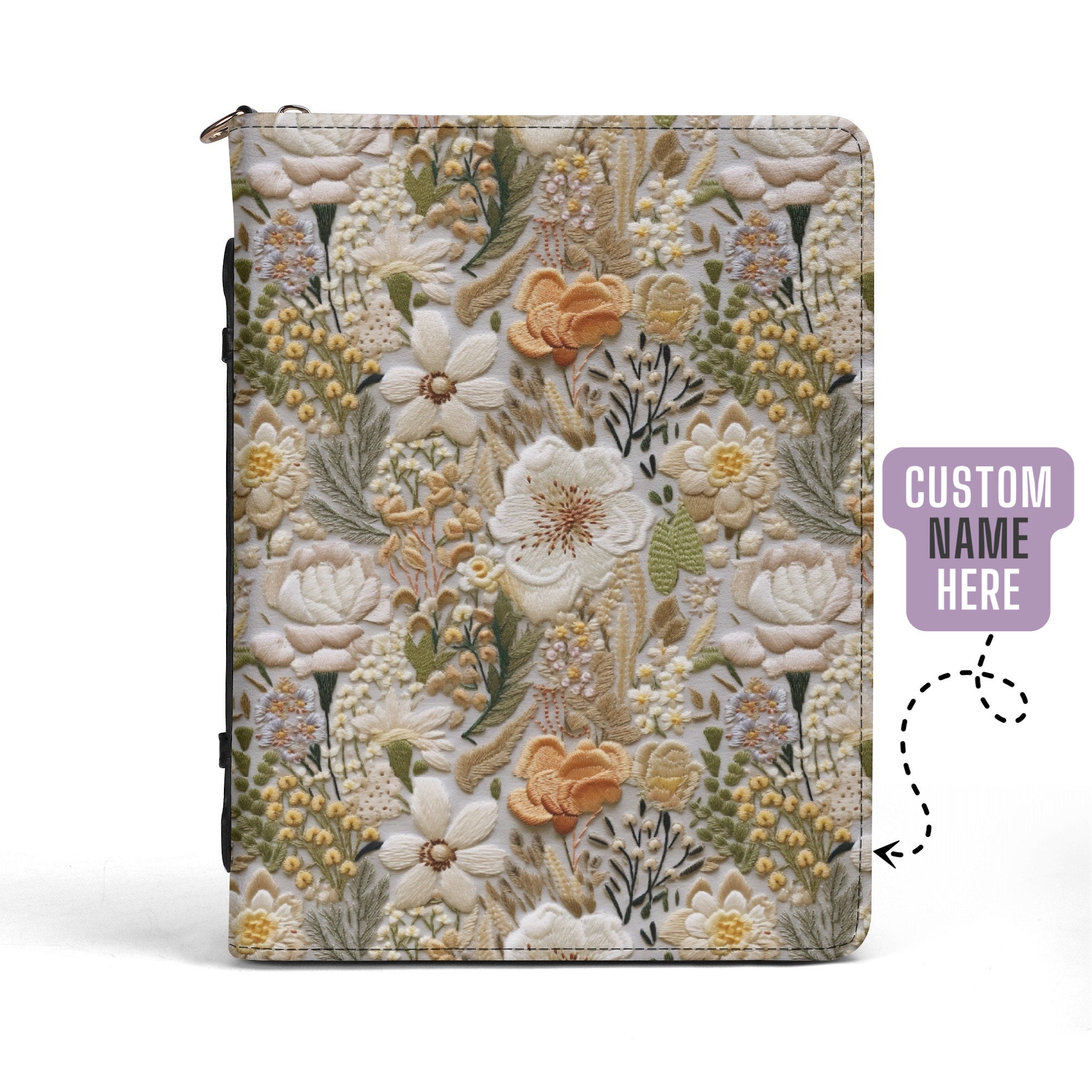 White Flower Bible Cover for Women, Meadow Custom Bible Cover PU ...