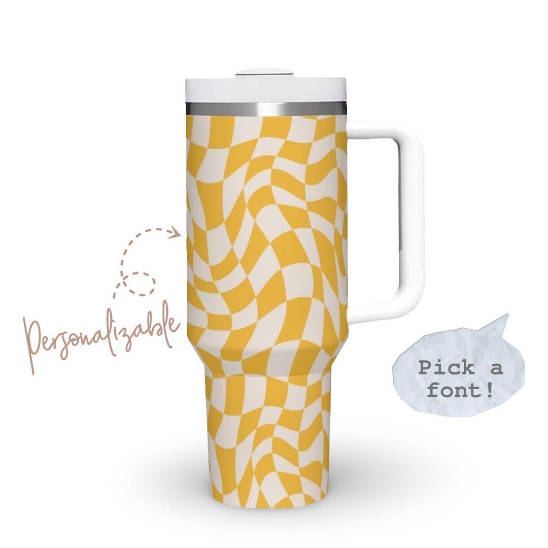 Personalized 40oz Tumbler: Warped Checkers, Handle & Straw - Etsy