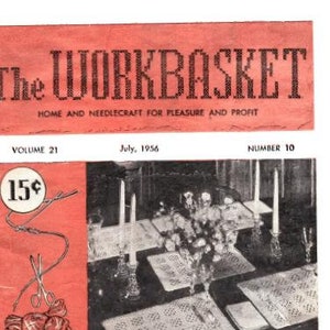 WORKBASKET Vol 21 No 10 July 1956 Needlecraft Magazine Sewing Knitting ...