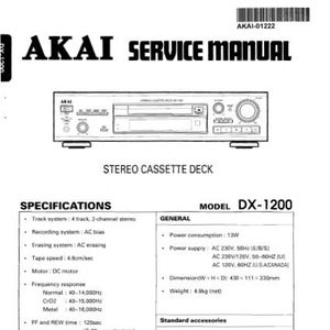AKAI DX-1200 Service Manual Stereo Cassette Deck Including Wiring Diagram, Block Diagram, Pcbs ...
