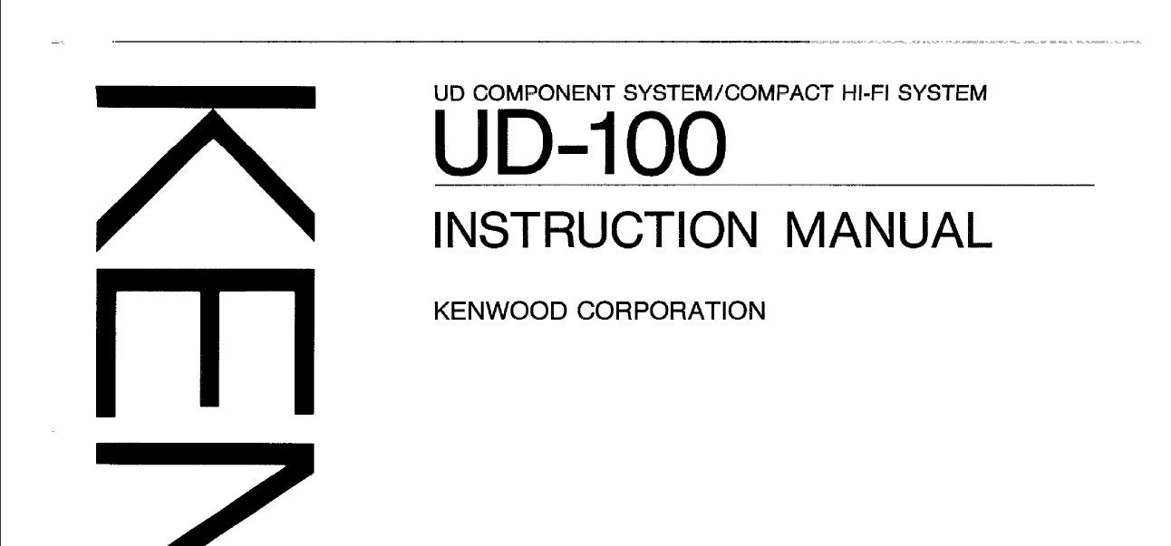 KENWOOD UD-100 Instruction Manual Ud Component System Compact Hifi ...