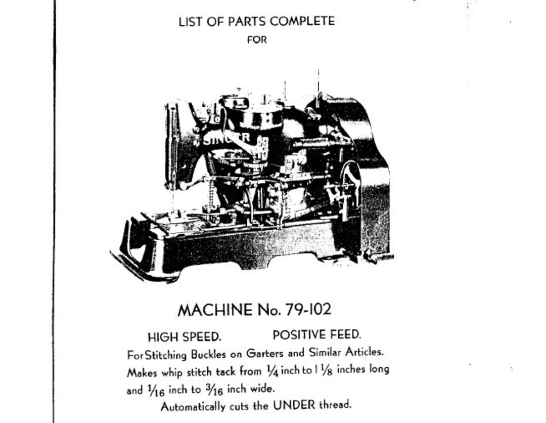 SINGER 79-102 List of Parts Complete Sewing Machine in ENGLISH - Etsy