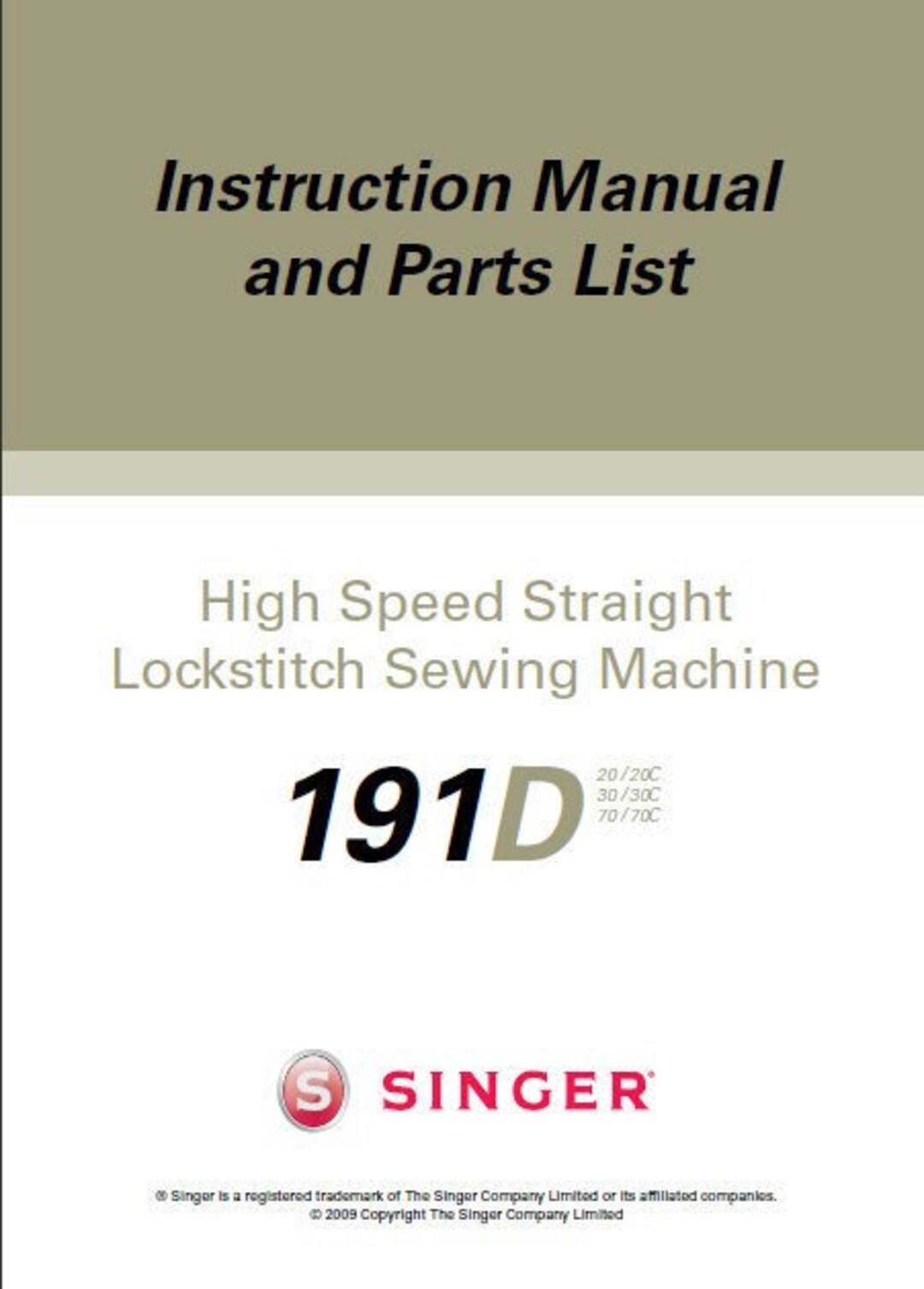 SINGER 191D Instruction Manual Sewing Machine in English. MORE MANUALS ...