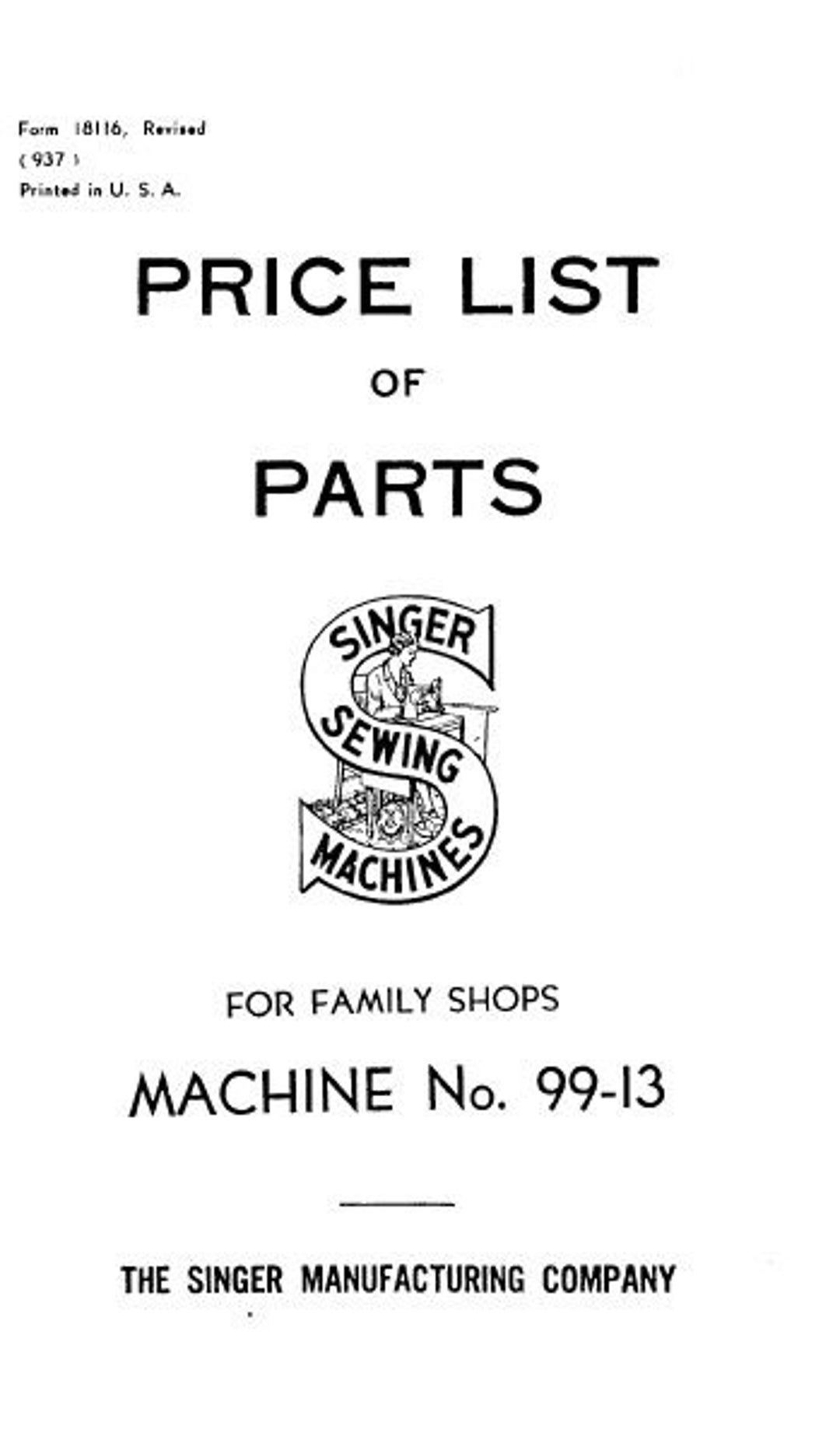 SINGER 99-13 List of Parts Sewing Machine in ENGLISH - Etsy