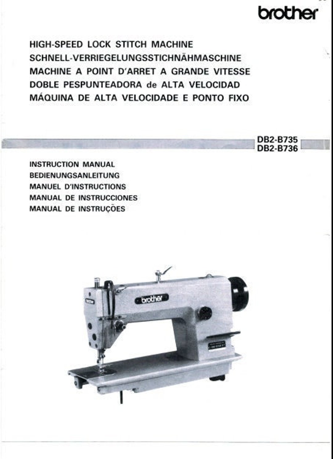 BROTHER Db2-b735 Db2-b736 Instruction Manual Sewing Machine English ...