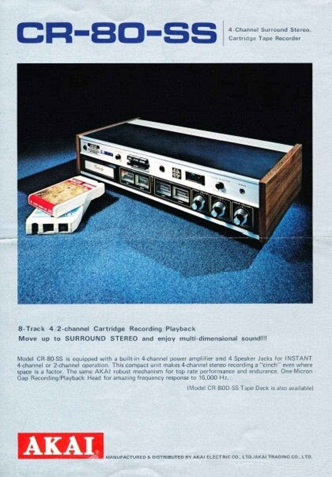 AKAI Cr-80-ss Catalog 4 Channel Surround Stereo Cartridge Tape Recorder ...