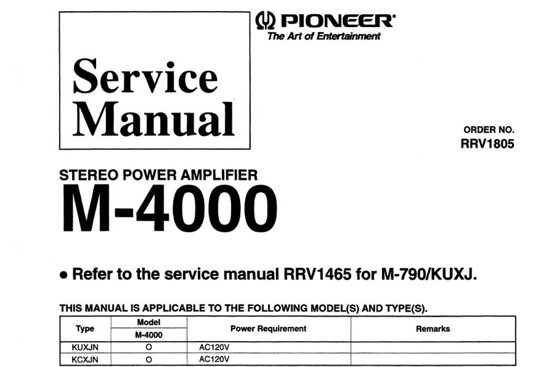PIONEER M-4000 M-790 Service Manual Stereo Power Amplifier in ENGLISH ...