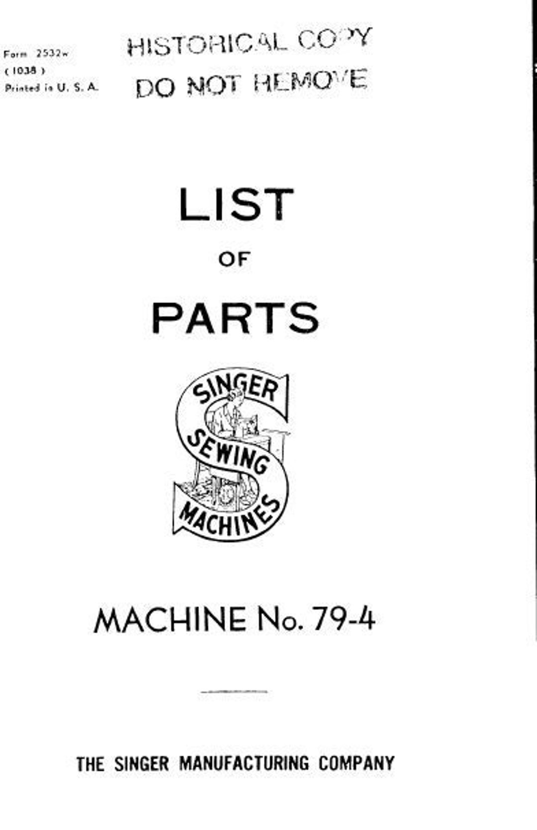 SINGER 79-4 List of Parts Sewing Machine in ENGLISH - Etsy