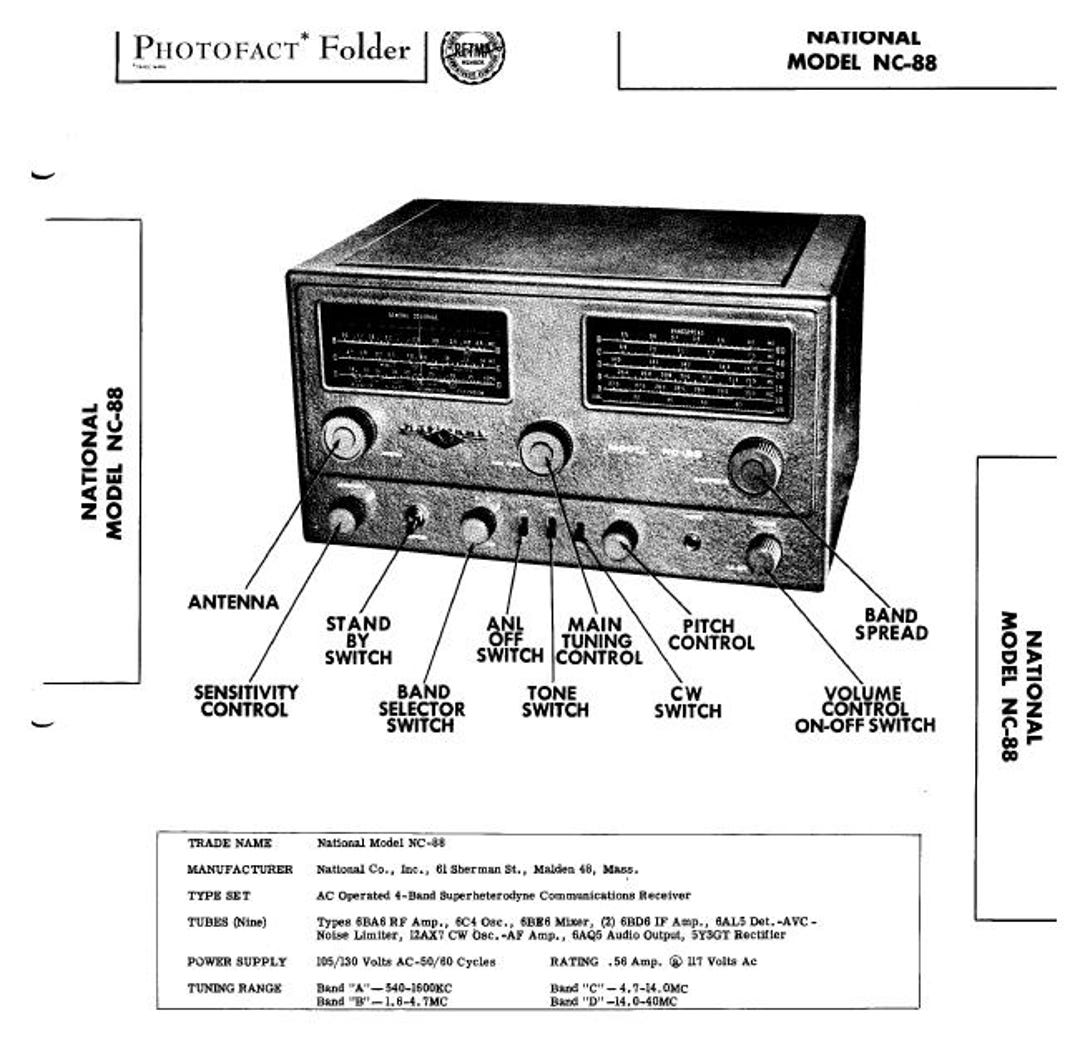 National NC-88 Receiver Service Manual: 4-band Superheterodyne (english ...