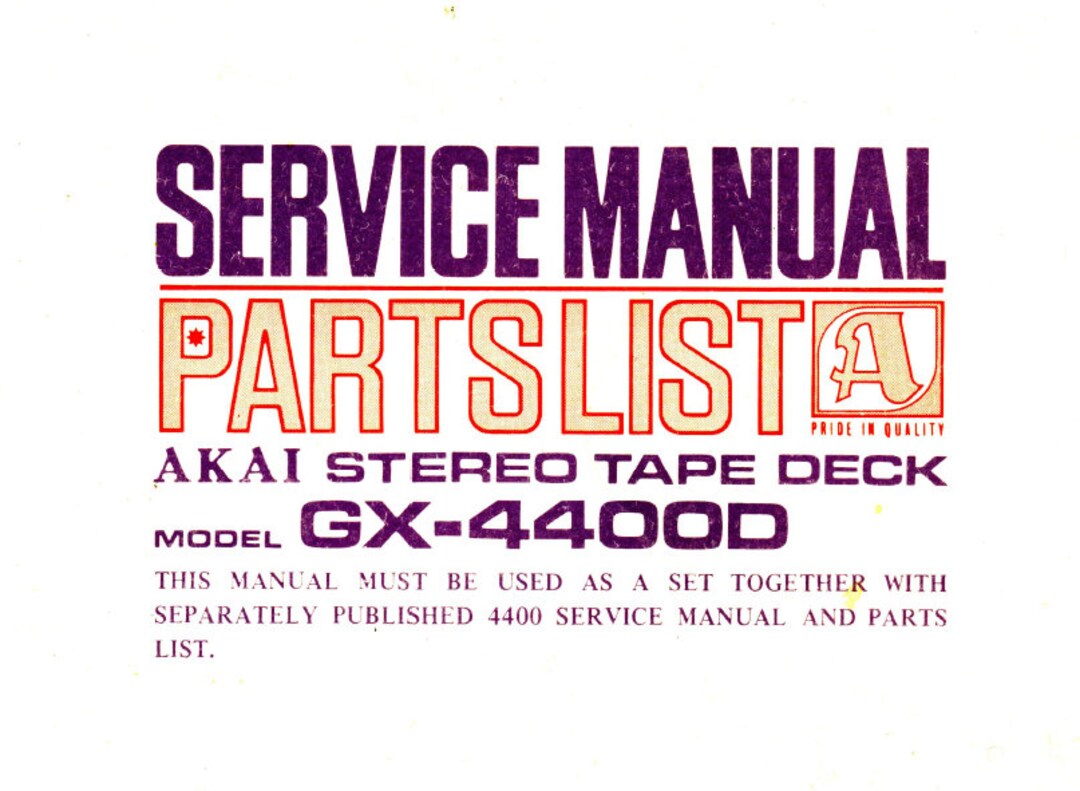 AKAI Gx-4400d Service Manual Stereo Tape Deck in English. MORE MANUALS ...