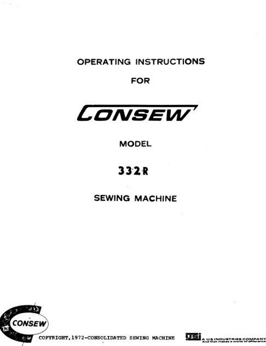 CONSEW Model 332R Operating Instructions Sewing Machine in English ...