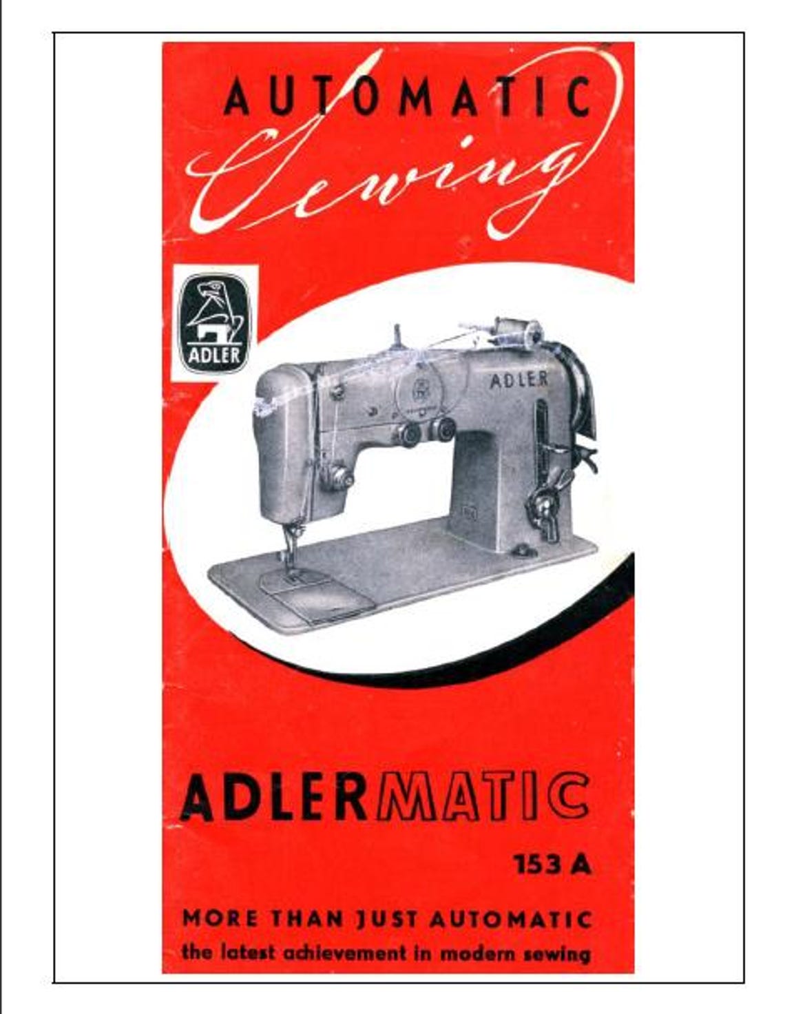 ADLER 153A Instruction Book Automatic Sewing Machine in ENGLISH - Etsy