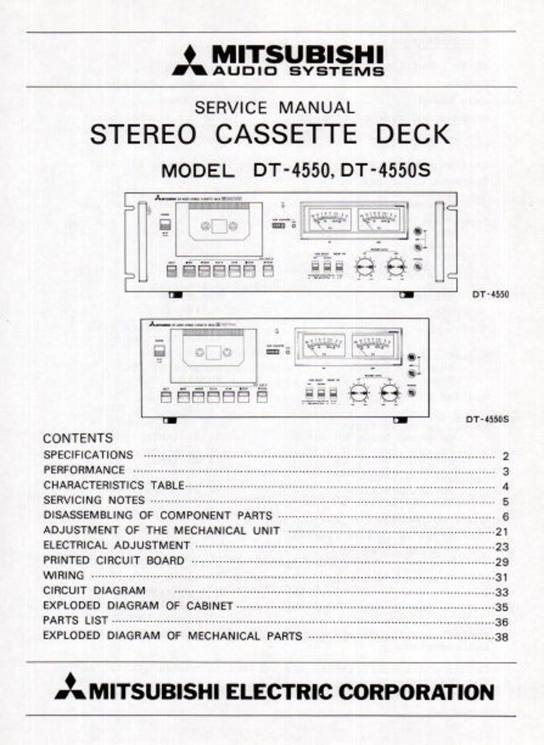 MITSUBISHI Dt-4550 Dt-4550s Service Manual Stereo Cassette Deck in ...
