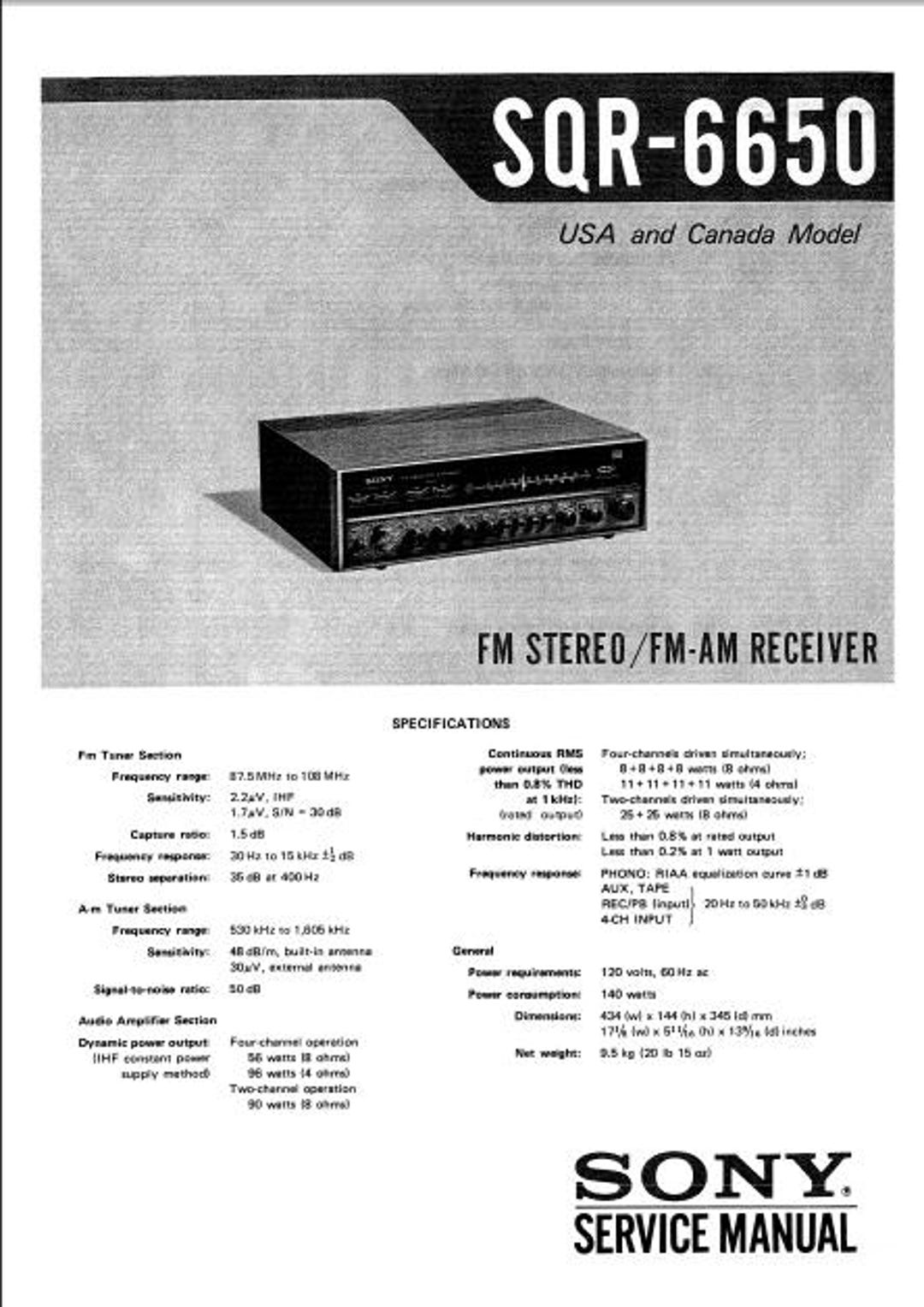 SONY SQR-6650 Service Manual Fm Stereo Fm Am Receiver English Pdf ...